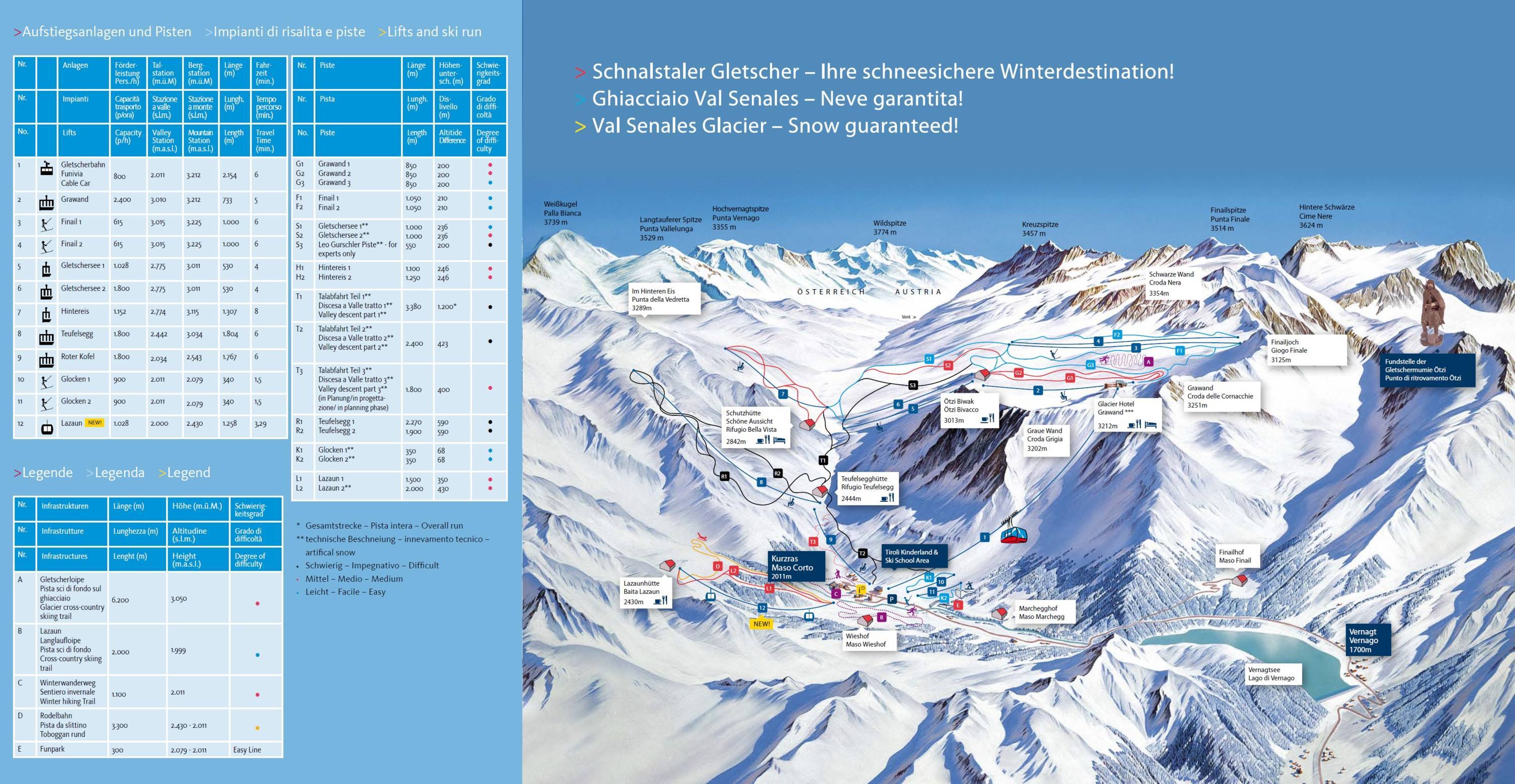Mappa delle piste Ghiacciaio Val Senales